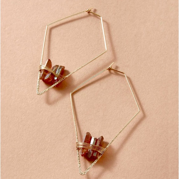 None | Jewelry | Crystal Quartz Stone Gold Geometric Triangle Hoop ...